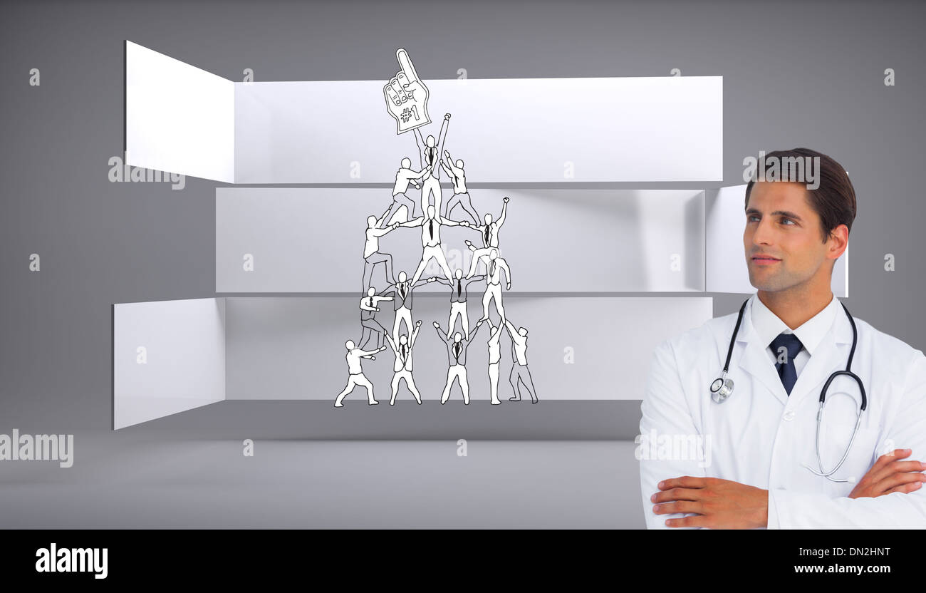 Composite image of confident doctor with arms crossed looking up Stock ...