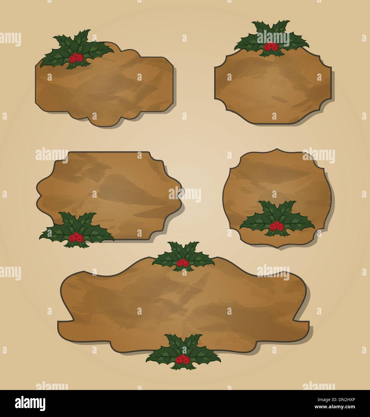 Set crumpled paper label with holly berry Stock Vector Image & Art - Alamy