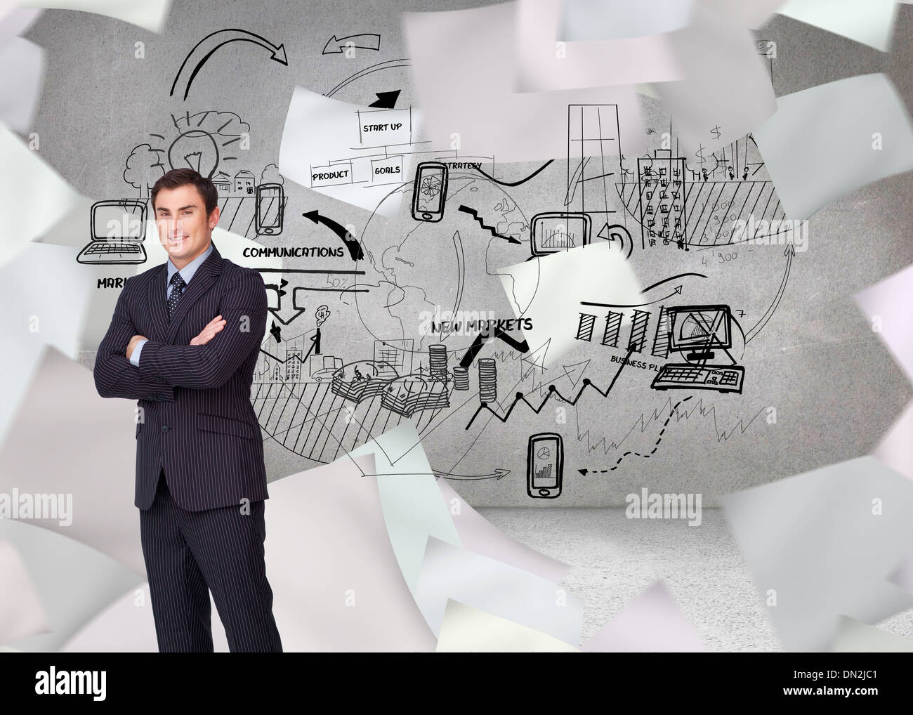 Composite image of young businessman standing cross-armed Stock Photo ...