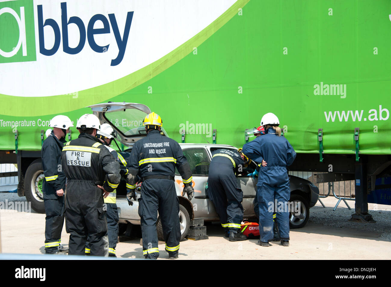 RTC Car HGV LGV Lorry firefighters extricate SIMULATION Stock Photo - Alamy