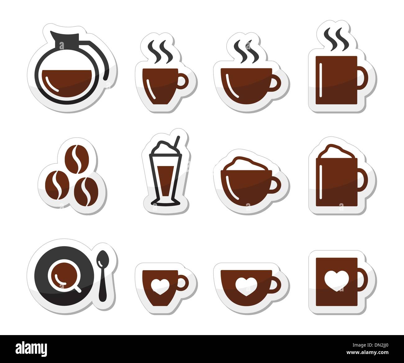 Coffee icons on labels set Stock Vector Image & Art - Alamy