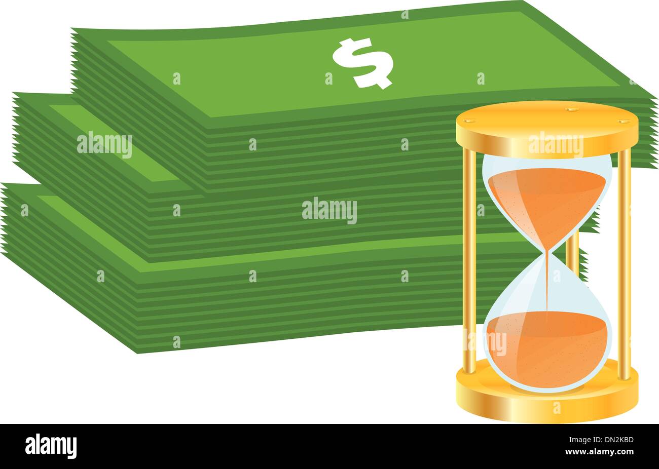 Time is money concept. Money icon. Money stack and golden hourglass ...