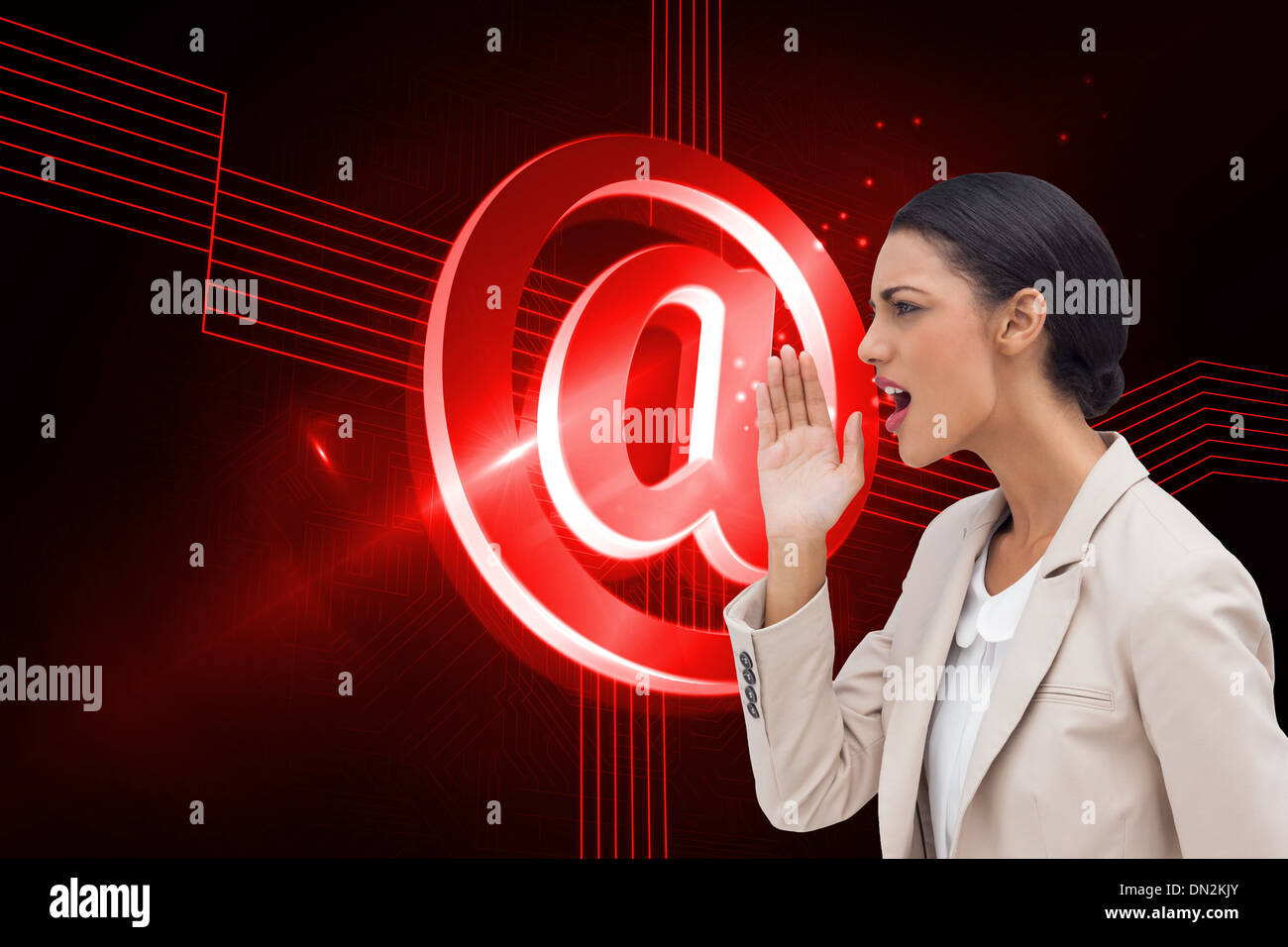 Composite image of confident businesswoman calling for someone Stock ...