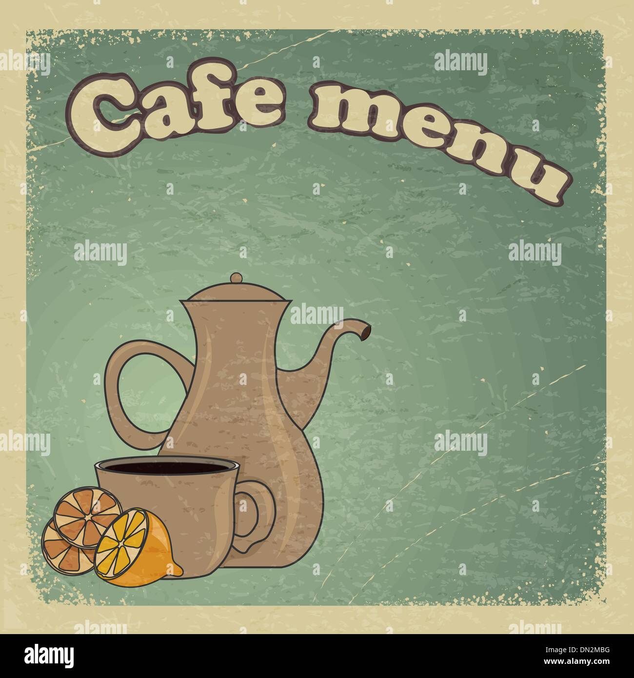 Vintage postcard with a cup of coffee and lemon. eps10 Stock Vector ...