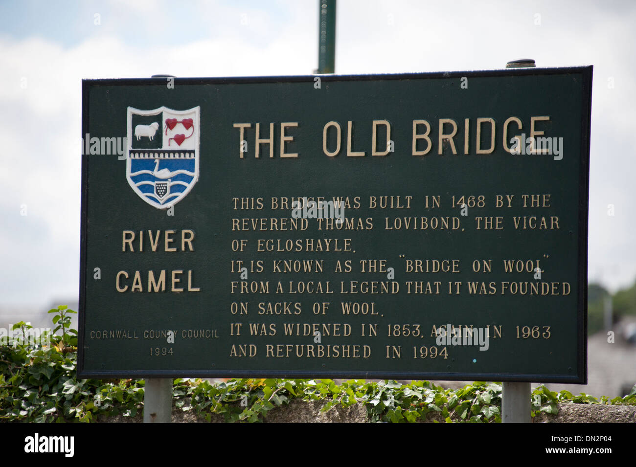 River Camel Wadebridge Old Bridge Sign Cornwall Stock Photo - Alamy