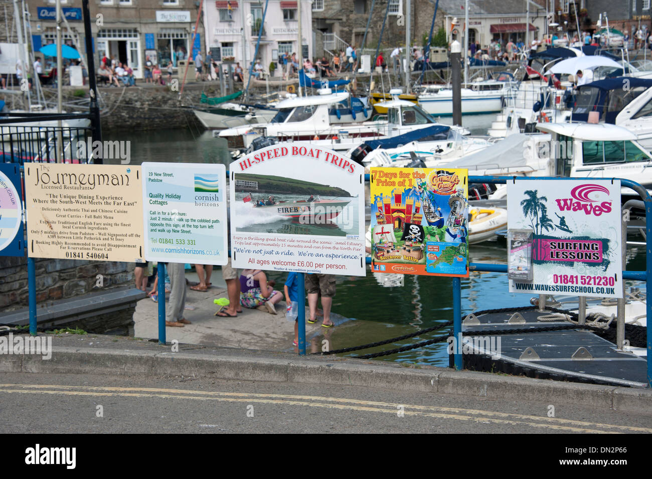 Padstow Boat Trip Signs For Hire Fishing Sightseeing Cornwall Stock ...