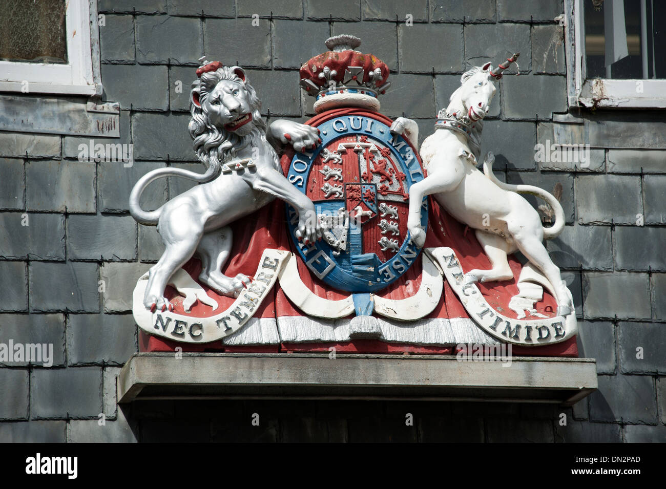 Cornish Crest Lion Unicorn Padstow Cornwall Stock Photo - Alamy