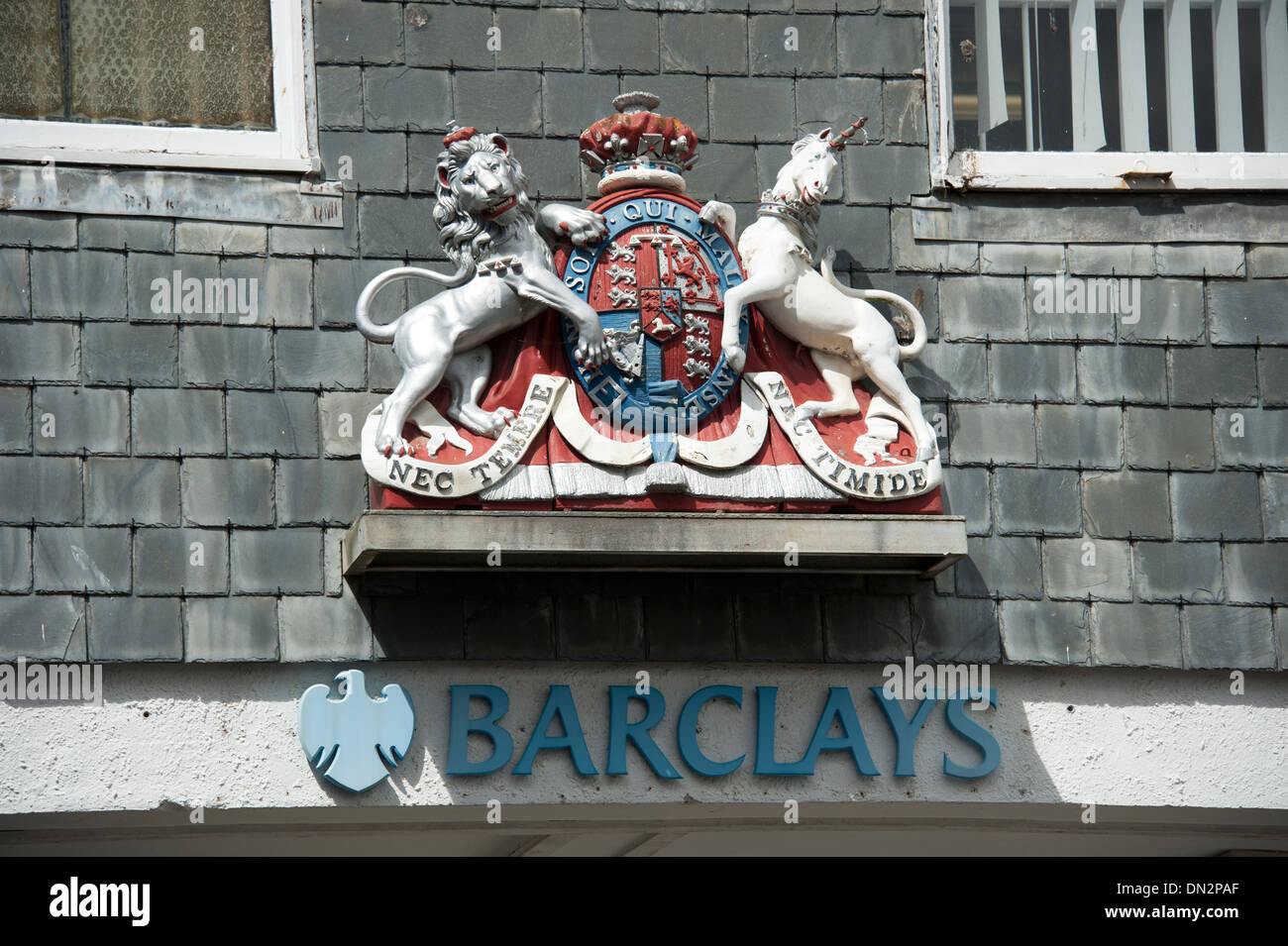 Cornish Crest Lion Unicorn Padstow Cornwall Barclays Stock Photo - Alamy