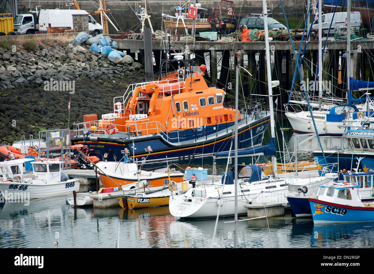 RNLI Lifeboat Newlyn Cornwall harbor Harbour Stock Photo - Alamy