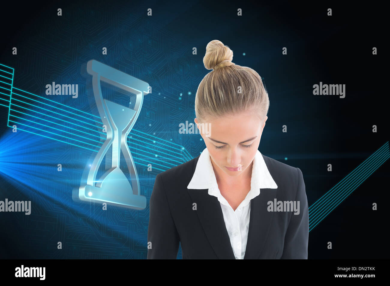 Composite image of businesswoman holding tablet Stock Photo - Alamy