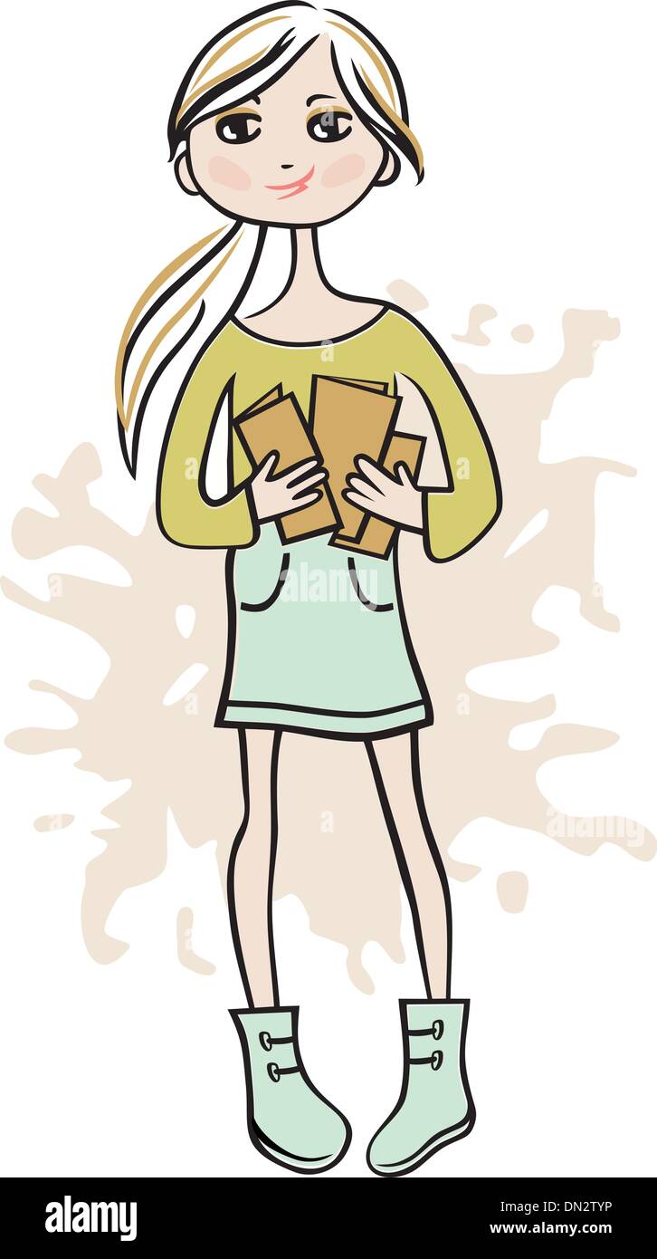 Hand drawn girl with books Stock Vector Image & Art - Alamy