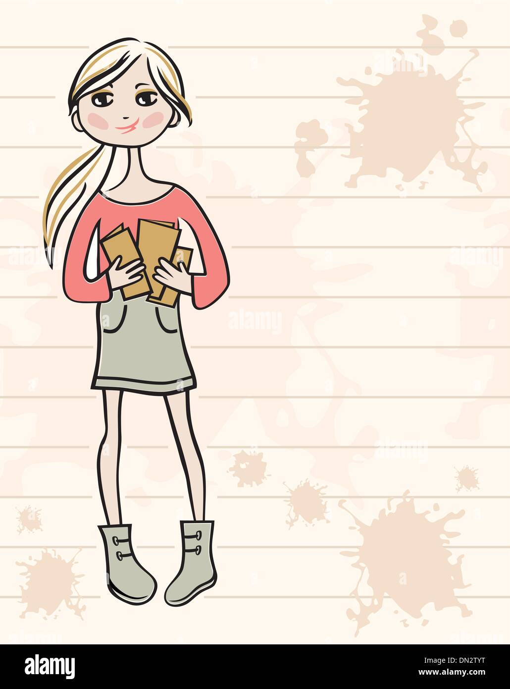 Hand drawn girl with books Stock Vector Image & Art - Alamy
