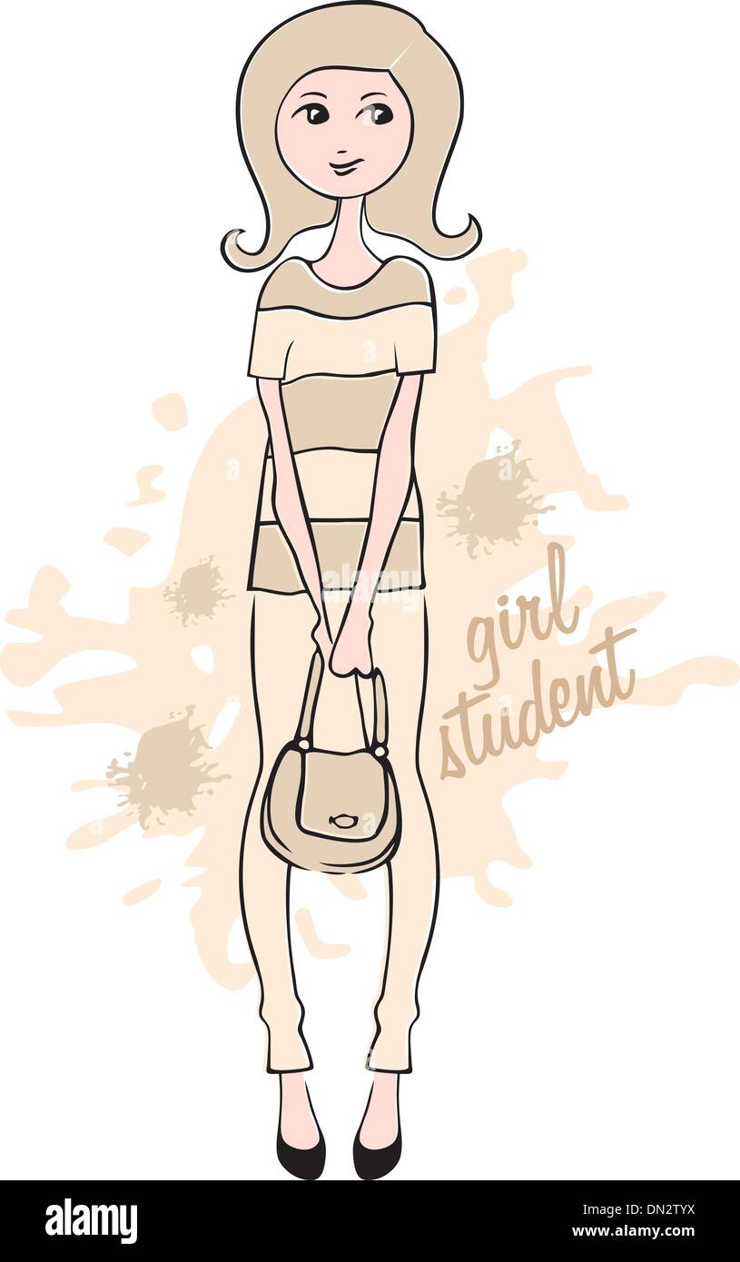 Hand drawn girl with a bag Stock Vector Image & Art - Alamy