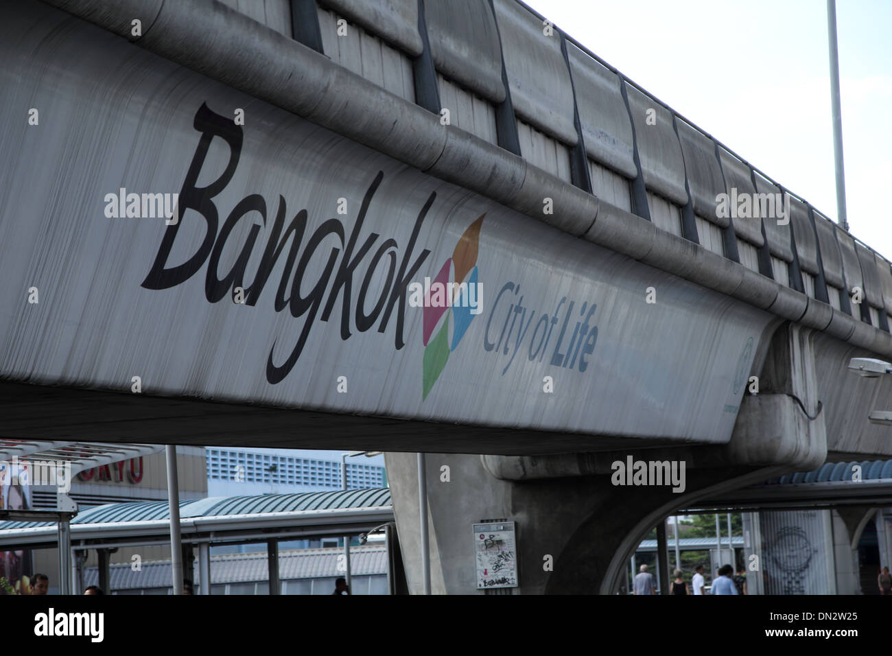 Bangkok city of life slogan on BTS railway in Bangkok , Thailand Stock ...