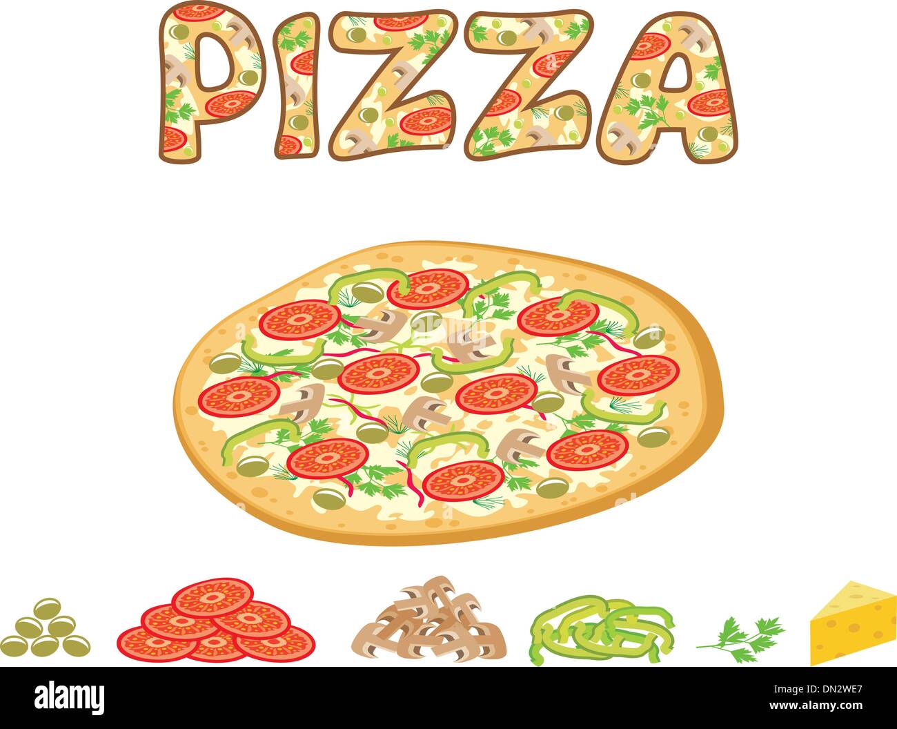 Cartoon italian pizza ingredients Stock Vector Images - Alamy