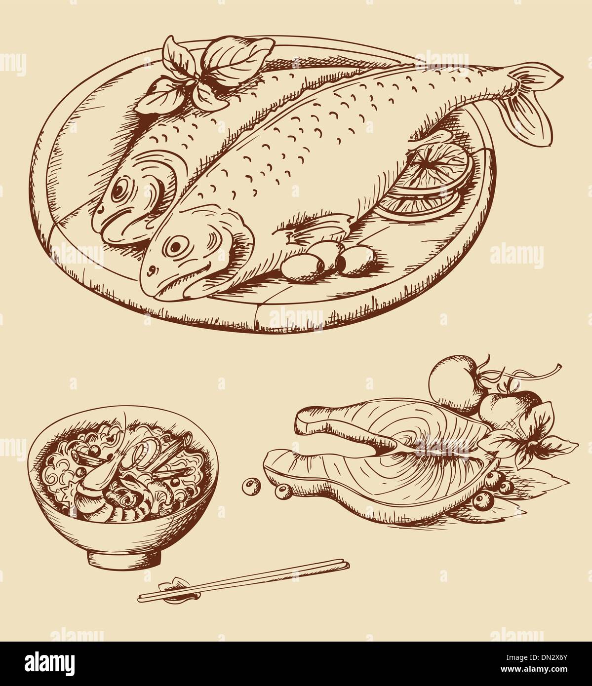 hand drawn vintage seafood Stock Vector Image & Art - Alamy