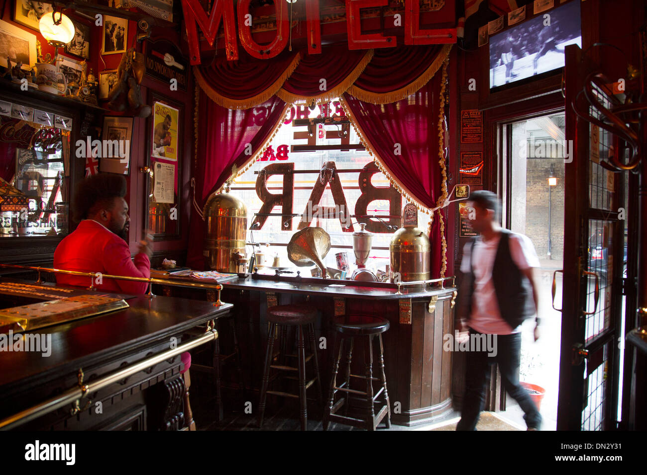 Scene inside the elaborately decorated Bridge Cafe in Shoreditch ...