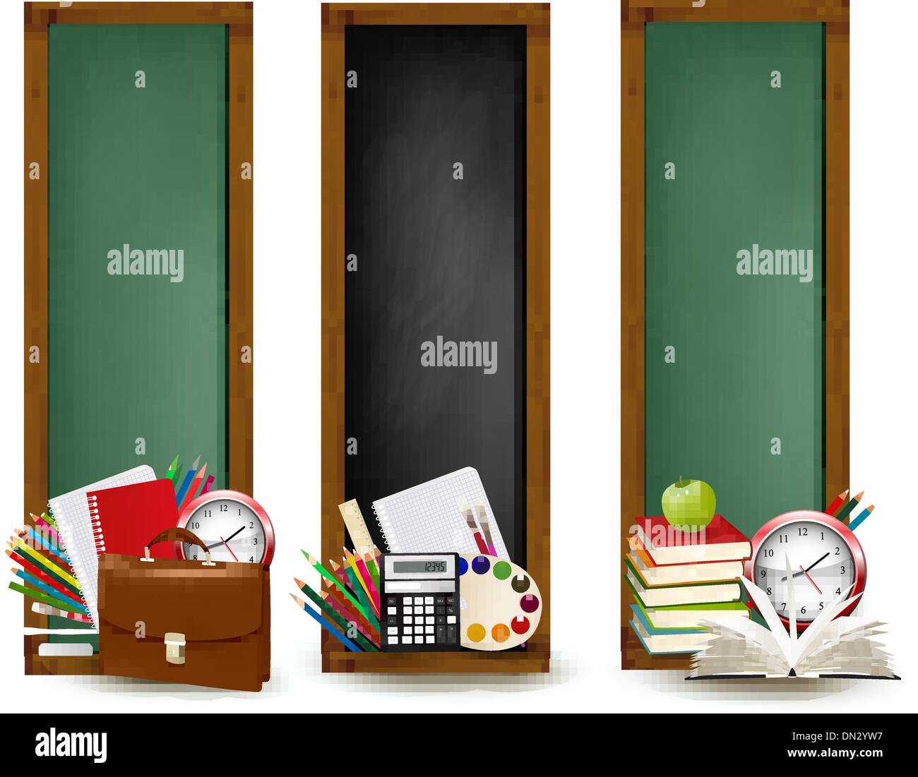 Back to school. Three banners with school supplies. Vector Stock Vector ...