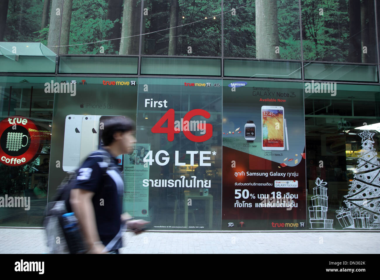 True move advertisement on window on true coffee shop in Bangkok ...