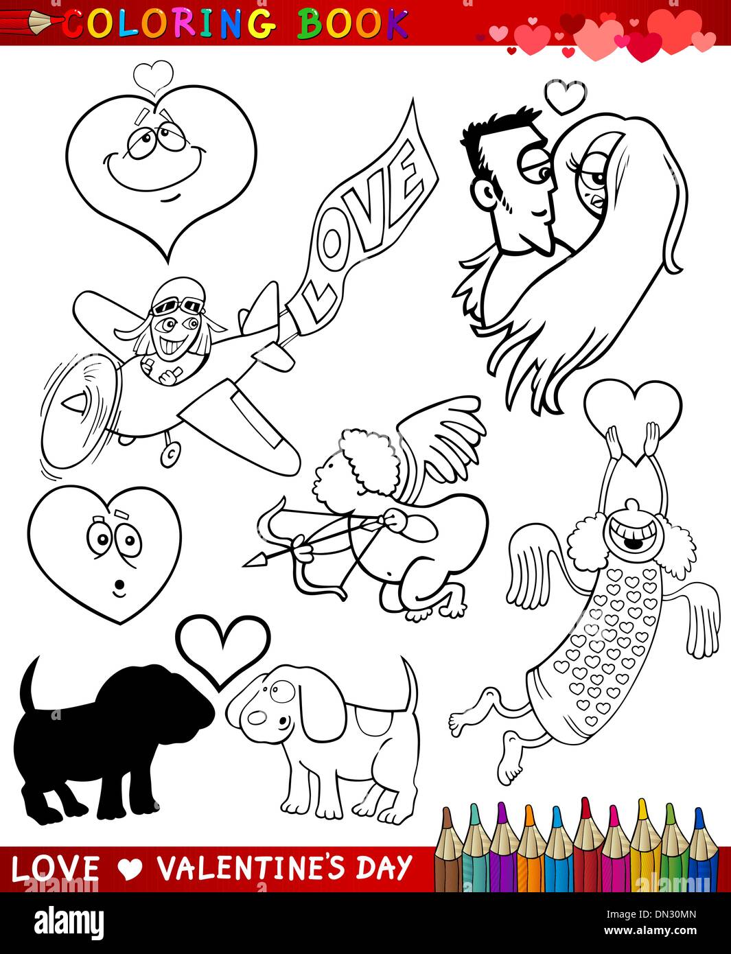 valentine cartoon themes for coloring Stock Vector Image & Art - Alamy