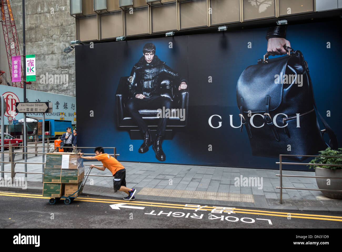 Ice House Street, Hong Kong with delivery man Stock Photo - Alamy