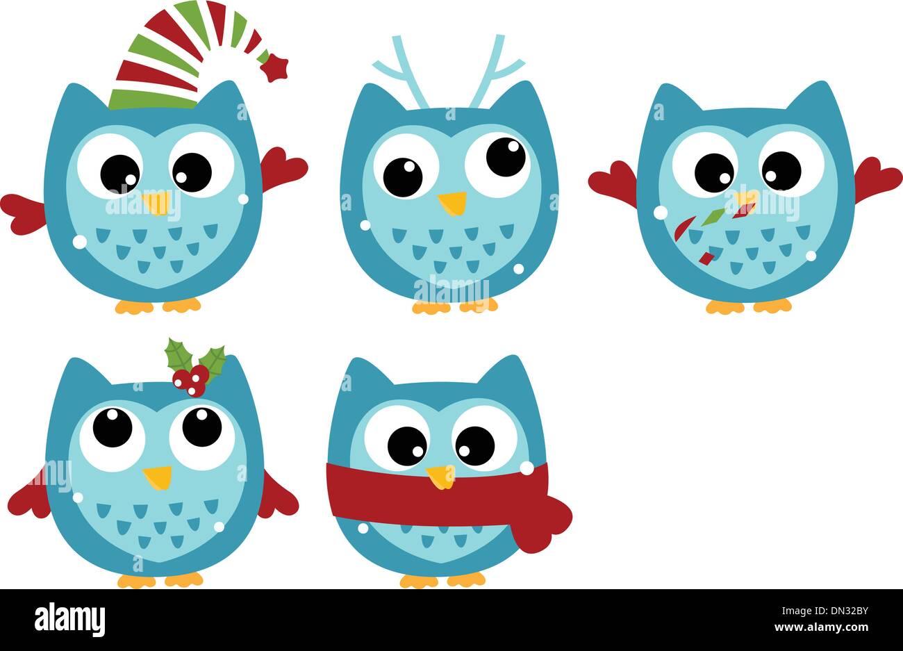 Cute winter owl collection isolated on white Stock Vector Image & Art ...