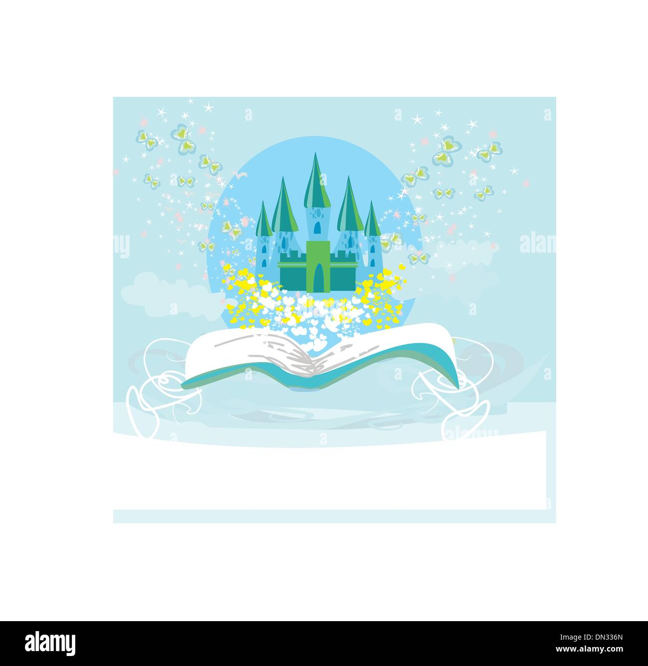 Magic world of tales, fairy castle appearing from the book Stock Vector ...