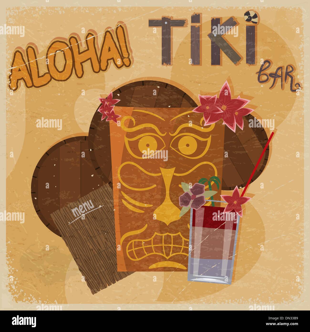 Vintage postcard - for tiki bar sign - featuring Hawaiian masks Stock ...