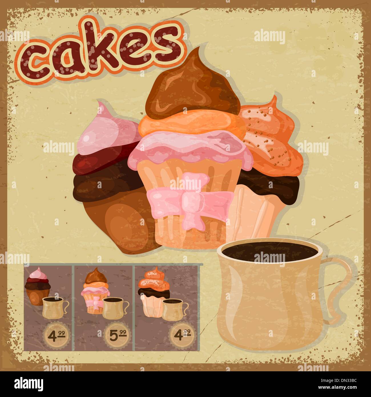 Vintage postcard - sign for a cafe - with a picture of cake and Stock ...