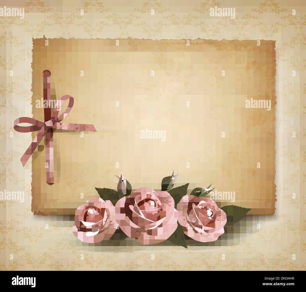 Retro background with beautiful pink rose and old paper. Vector Stock ...