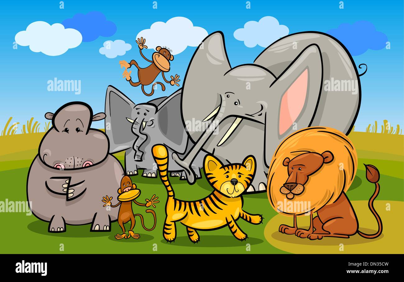 african safari wild animals cartoon illustration Stock Vector Image ...