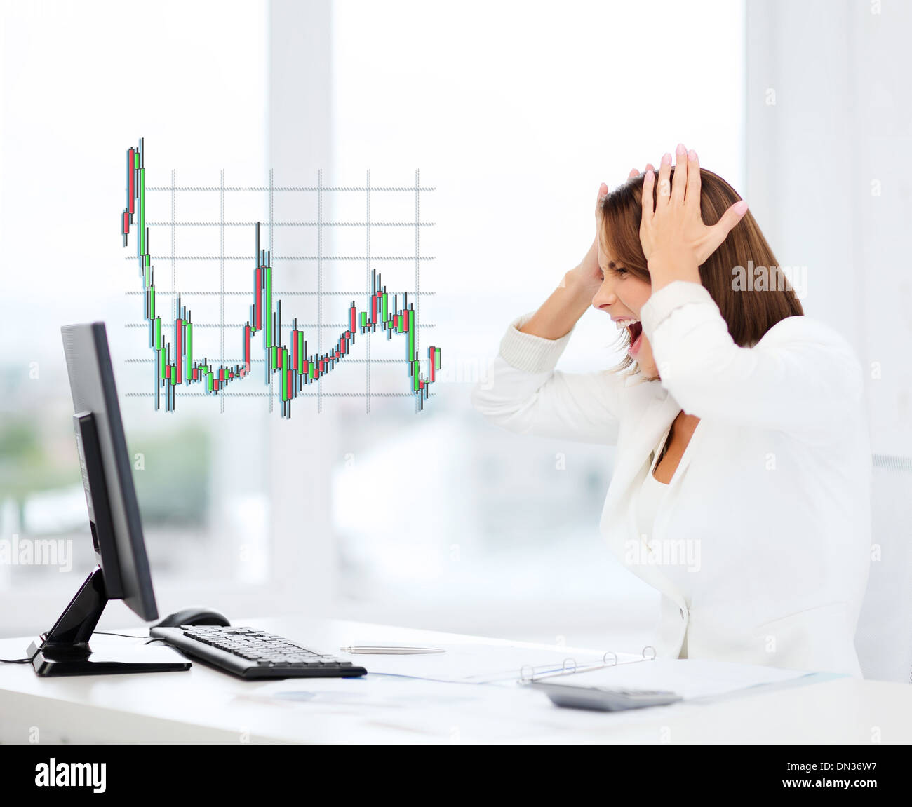 stressed woman with computer Stock Photo - Alamy