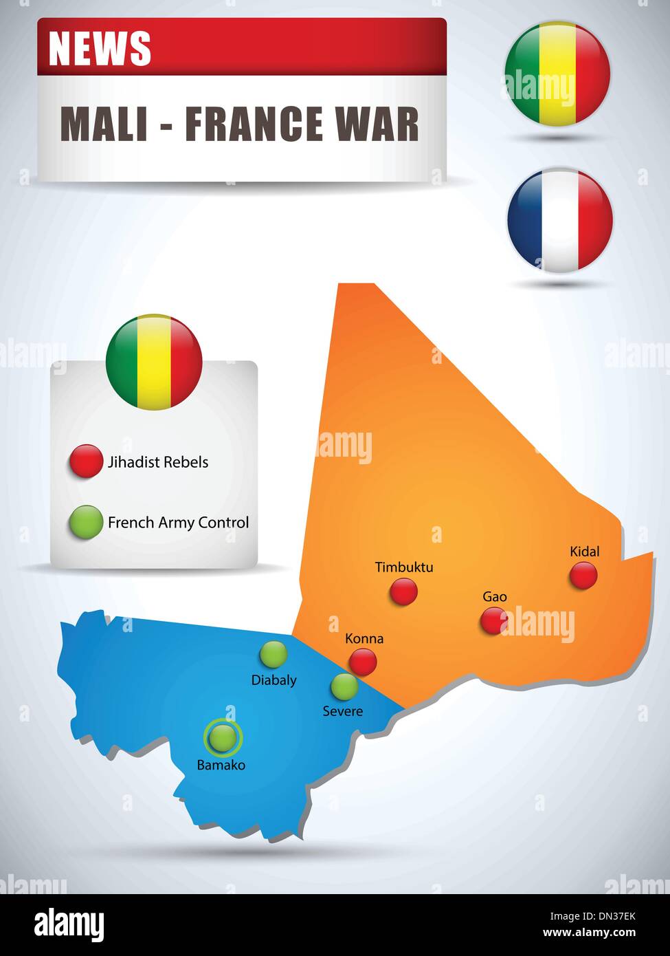 Mali - France War Map Infographic with Glossy Buttons Stock Vector ...