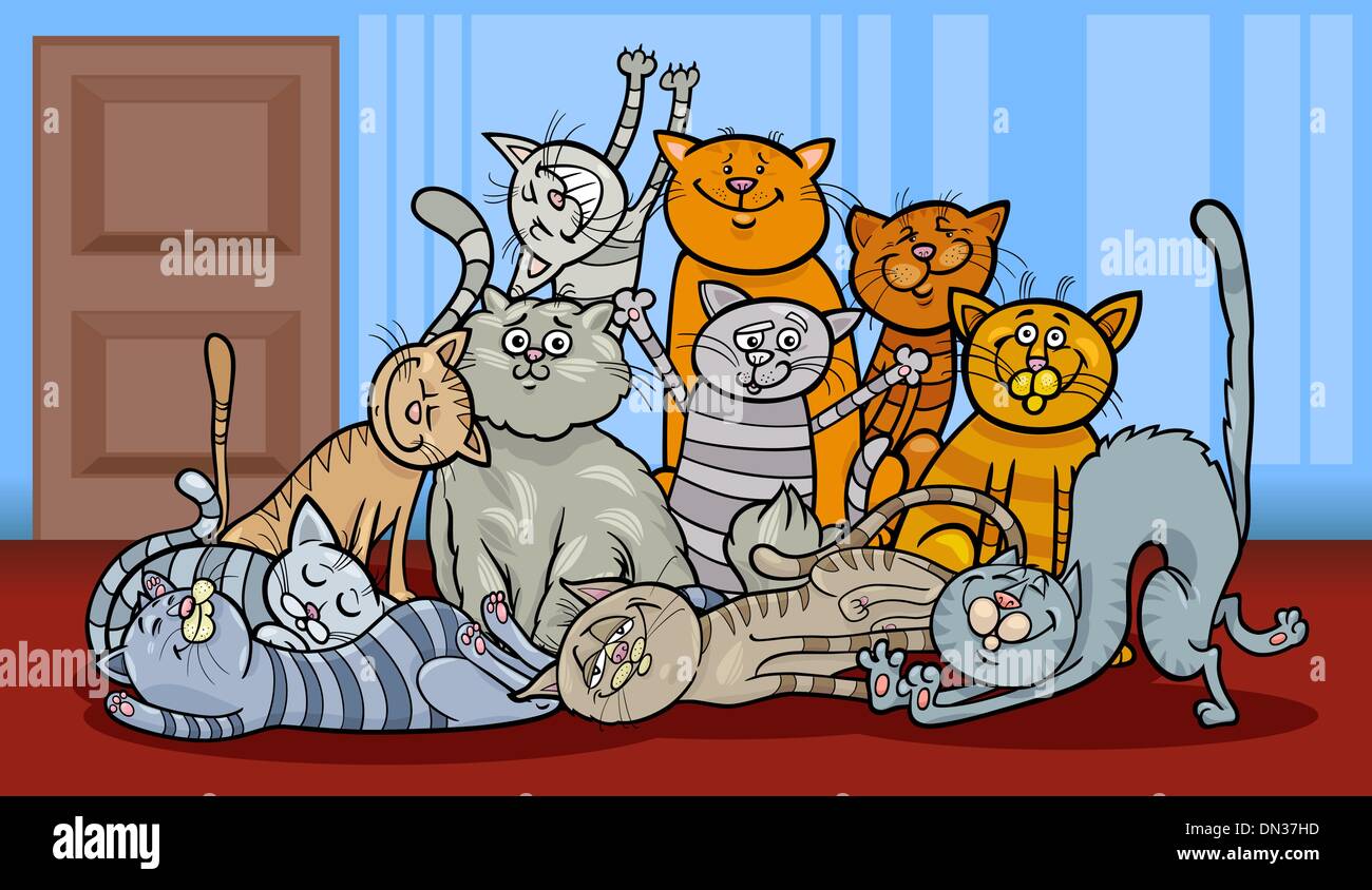 happy cats group cartoon illustration Stock Vector Image & Art - Alamy