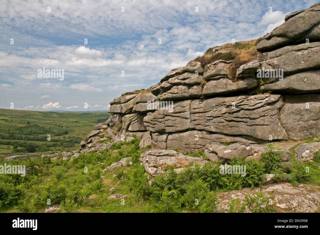 Impressive moorland scenery near Saddle Tor on Dartmoor, looking ...