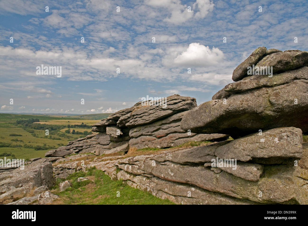 Impressive moorland scenery near Saddle Tor on Dartmoor, looking ...