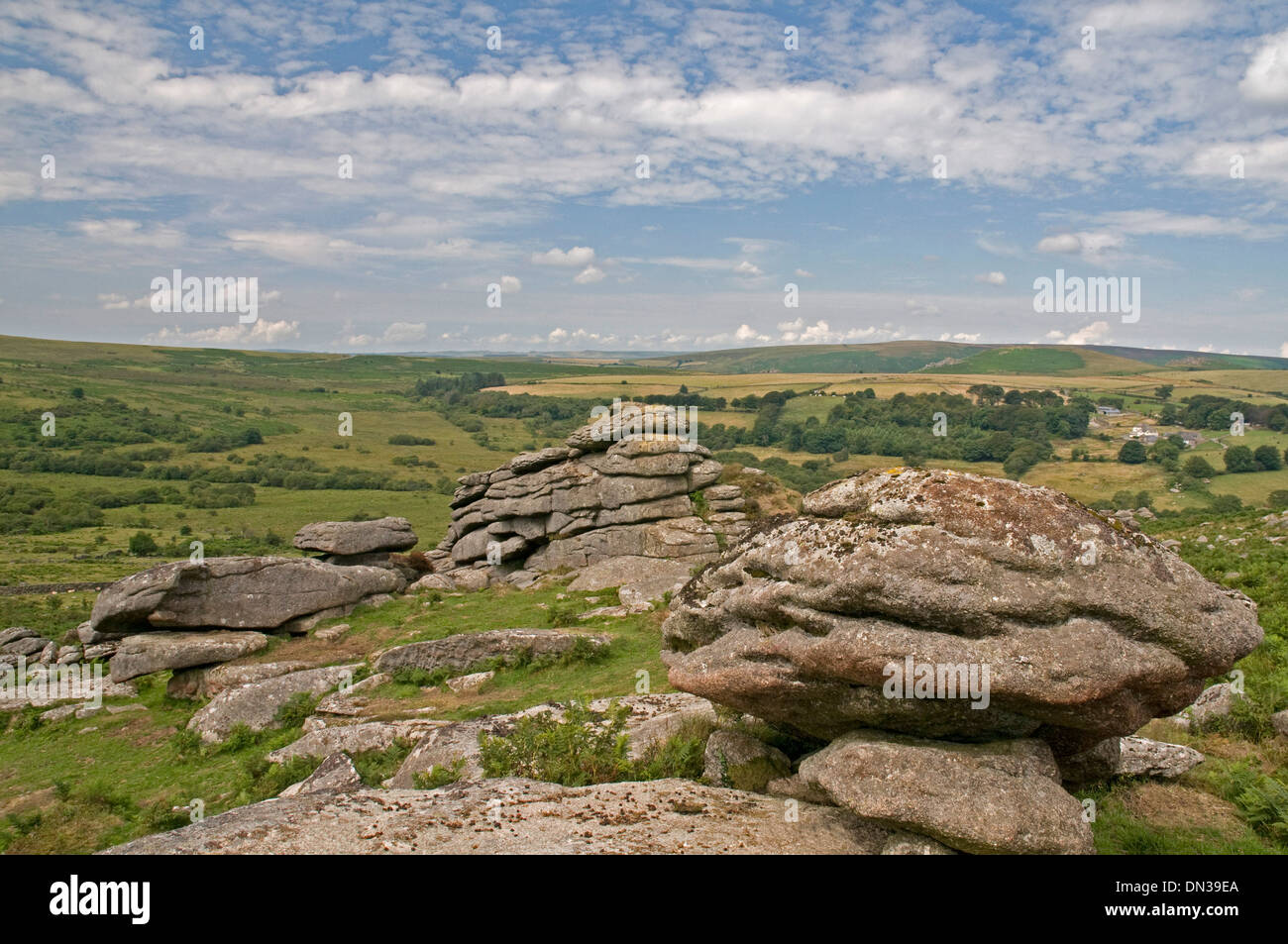 Impressive moorland scenery near Saddle Tor on Dartmoor, looking ...