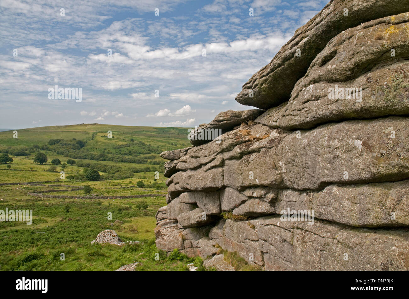 Impressive moorland scenery near Saddle Tor on Dartmoor, looking ...