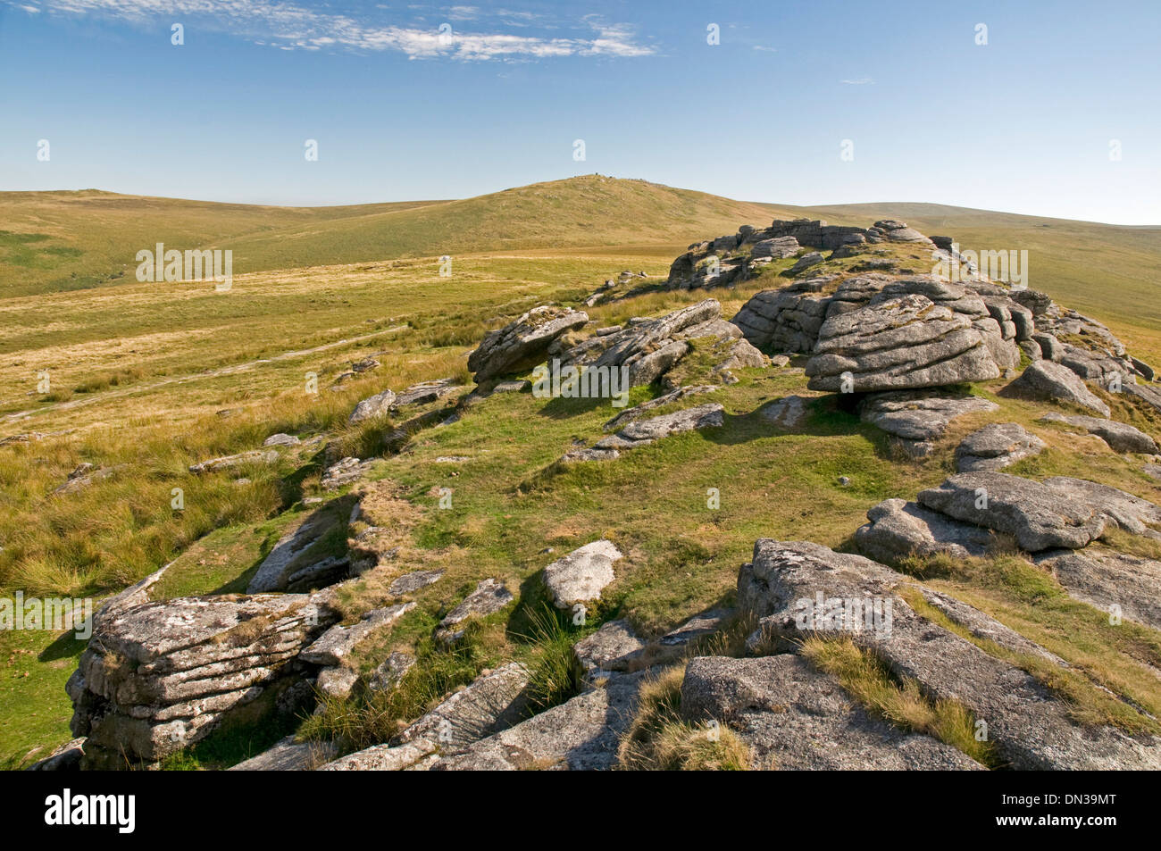 Impessive moorland scenery at Oke Tor on Dartmoor, looking north ...