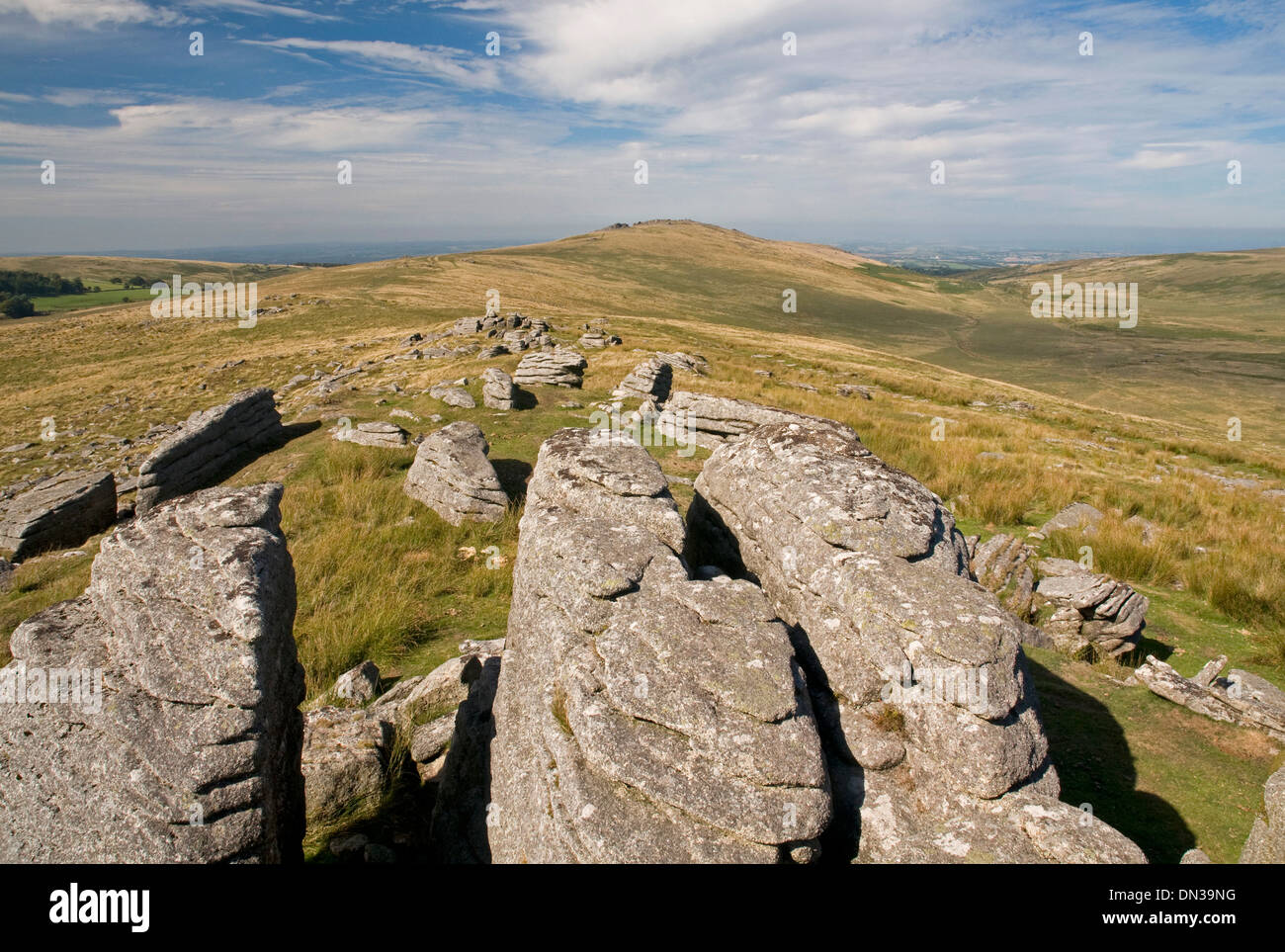 Impessive moorland scenery at Oke Tor on Dartmoor, looking north ...
