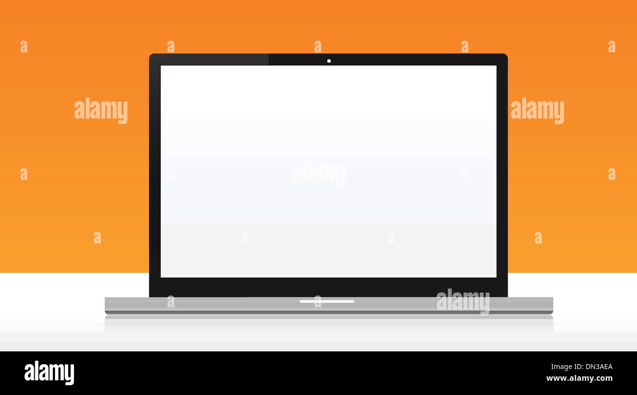 illustration of notebook computer over desk with blank screen Stock ...