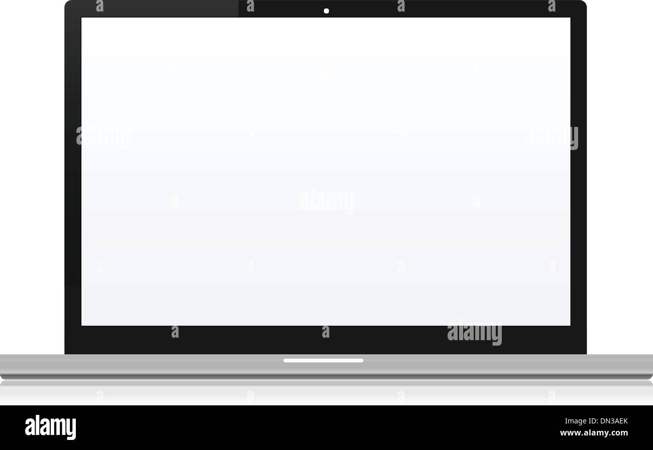 illustration of notebook computer over desk with blank screen Stock ...