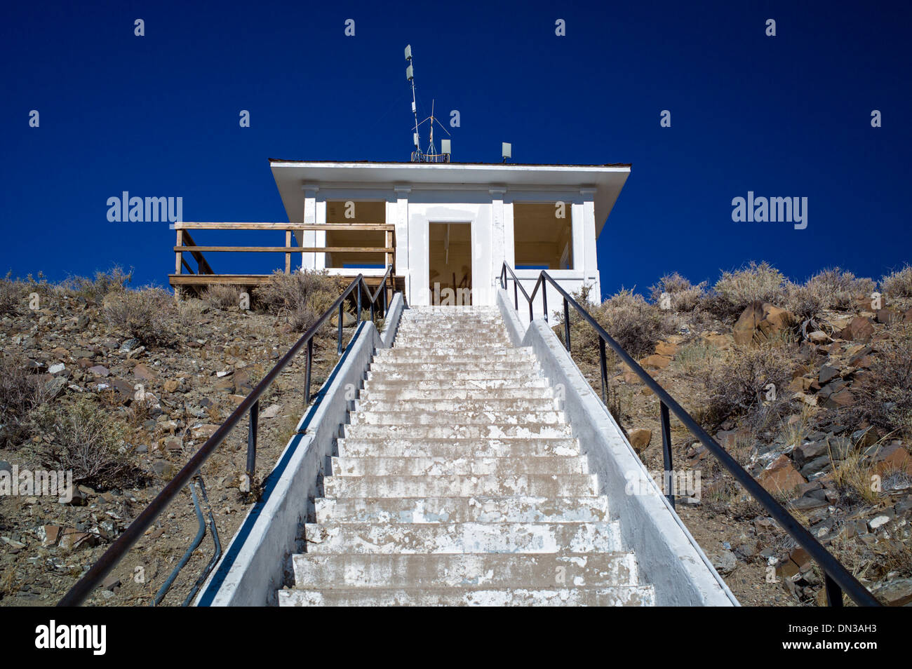 Stairs lead to observation hut on Tenderfoot Mountain above Salida and ...