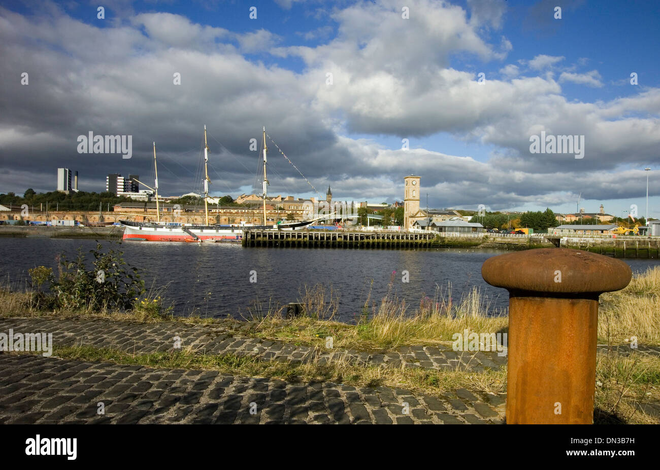 view of clyde from old graving docks govan with tall ships old maritime ...