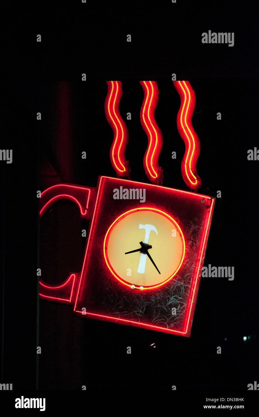 Neon Coffee Clock Stock Photo - Alamy