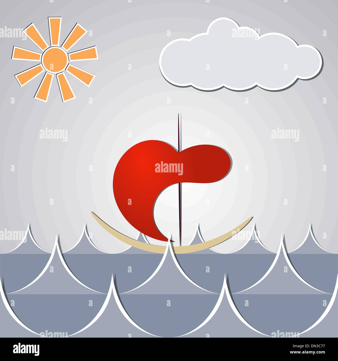 Cartoon drawing little ship through the waves Stock Vector Image & Art ...