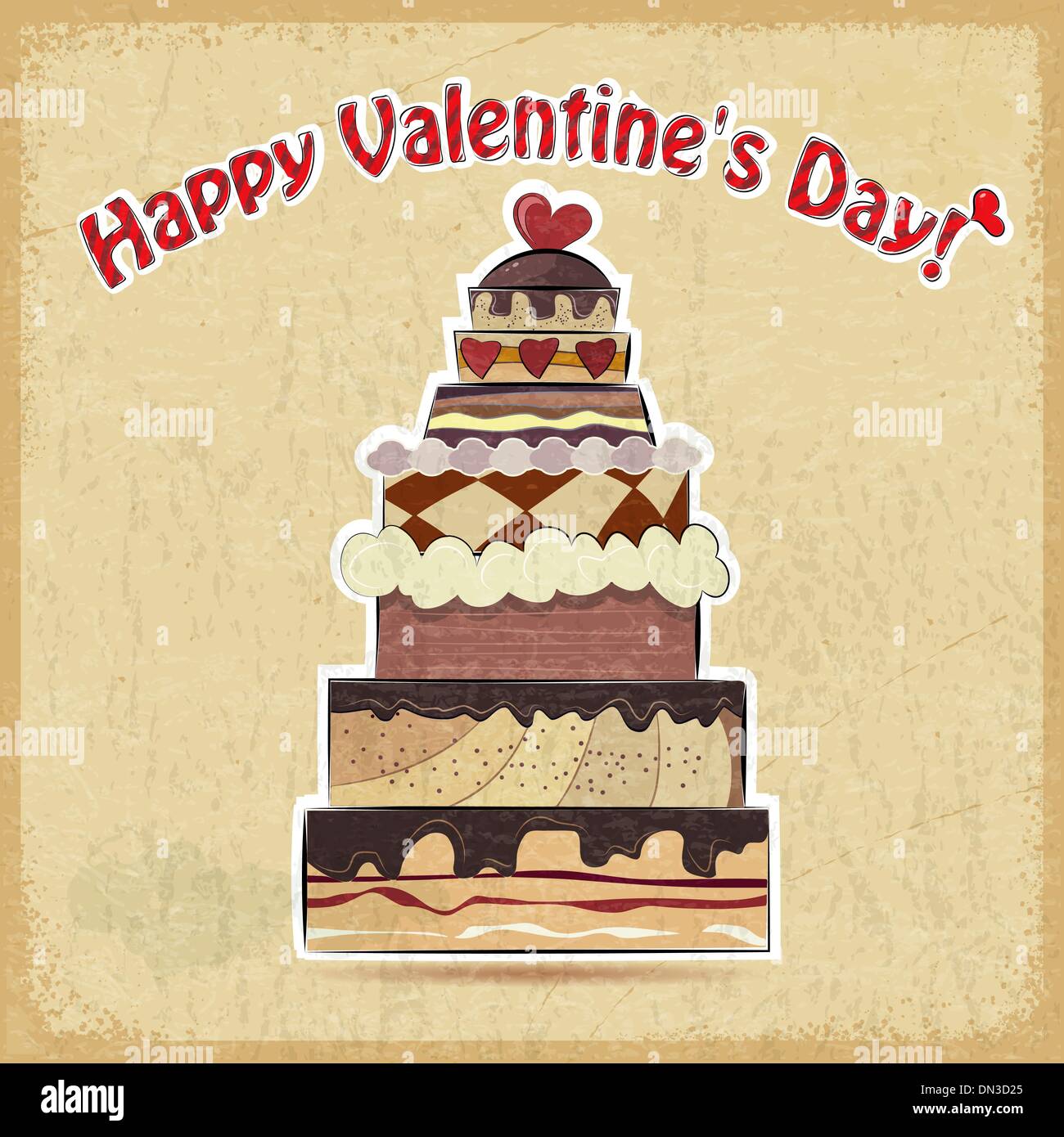 Vintage postcard showing big cake for Valentine's Day Stock Vector ...