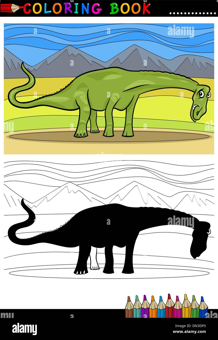 cartoon diplodocus dinosaur coloring page Stock Vector Image & Art - Alamy