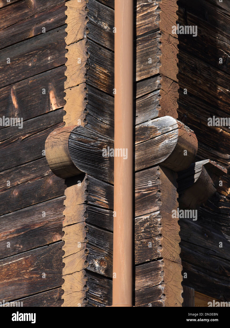 Old typical traditional wooden timber house facade with window, the ...