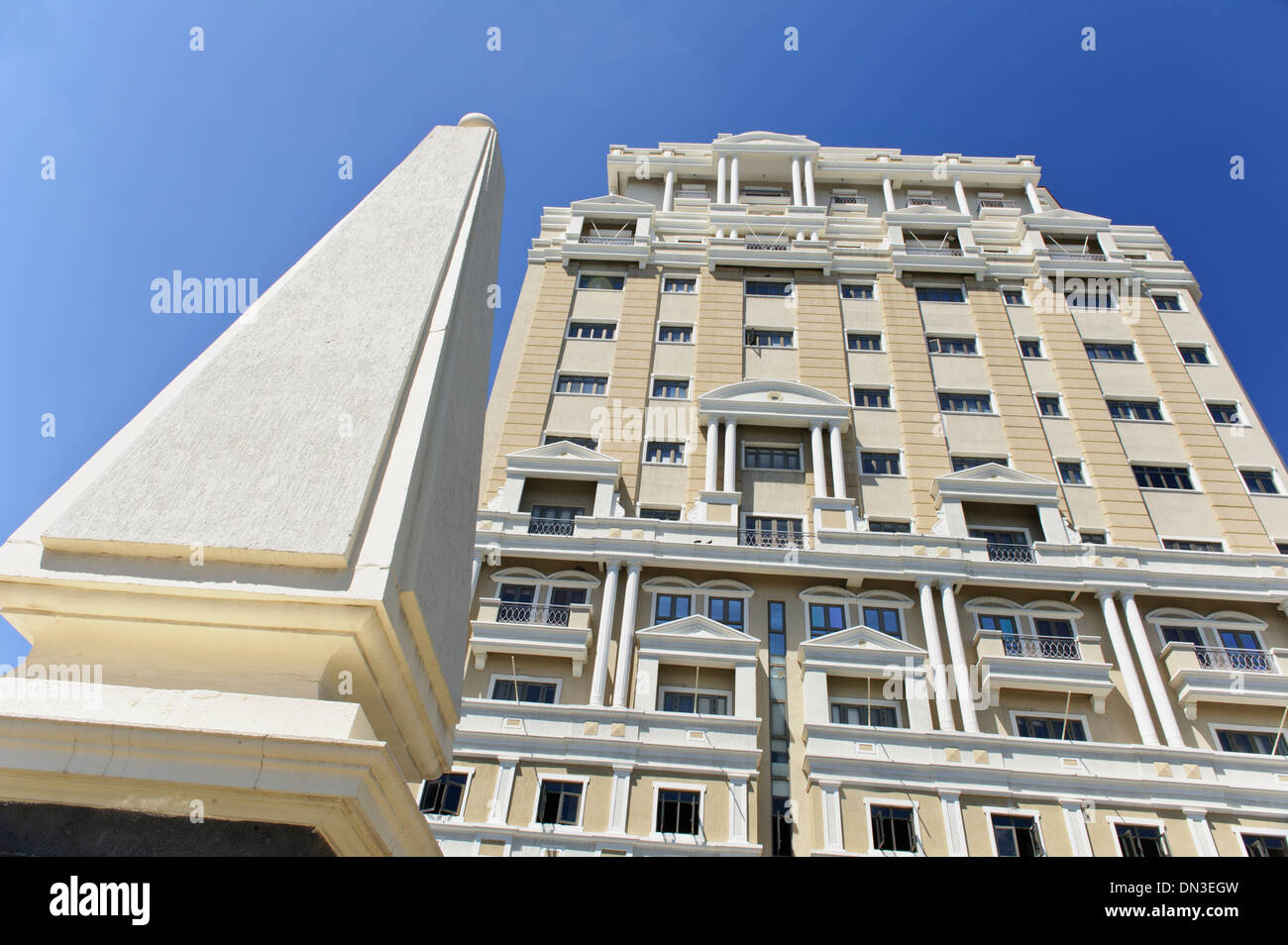 Obelisk in front Cathedral building, Port Louis, Mauritius Stock Photo ...